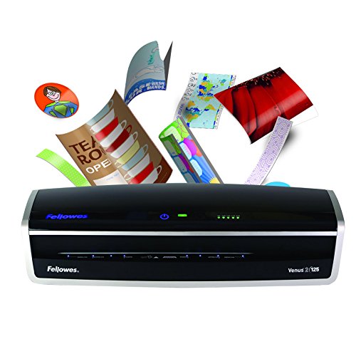 Fellowes Laminator Venus 2 125, Rapid 30-60 Second Warm-up Laminating Machine, with Laminating Pouches Kit (5734801), Black, Silver, 5.1" x 21.3" x 8.2"
