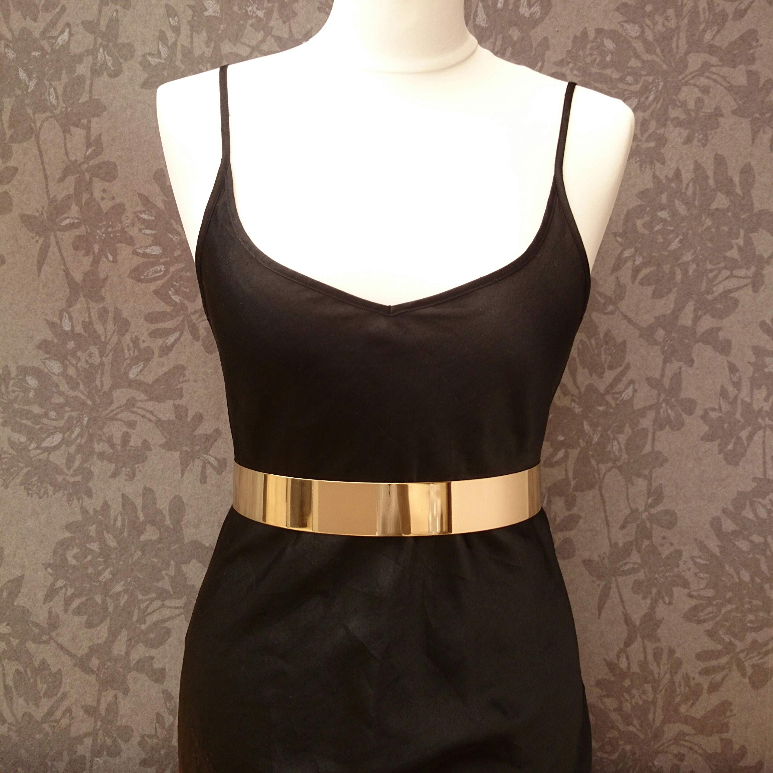 Live It Style It Womens Metal Waist Belt Mirror Wide Gold Silver Full Plate Waistband Chains, Gold, 2cm