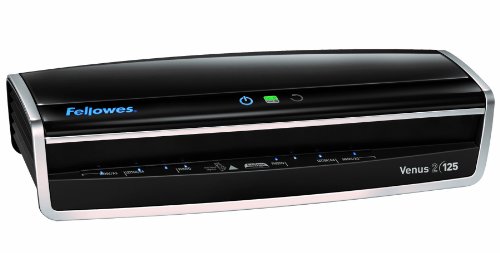 Fellowes Laminator Venus 2 125, Rapid 30-60 Second Warm-up Laminating Machine, with Laminating Pouches Kit (5734801), Black, Silver, 5.1" x 21.3" x 8.2"