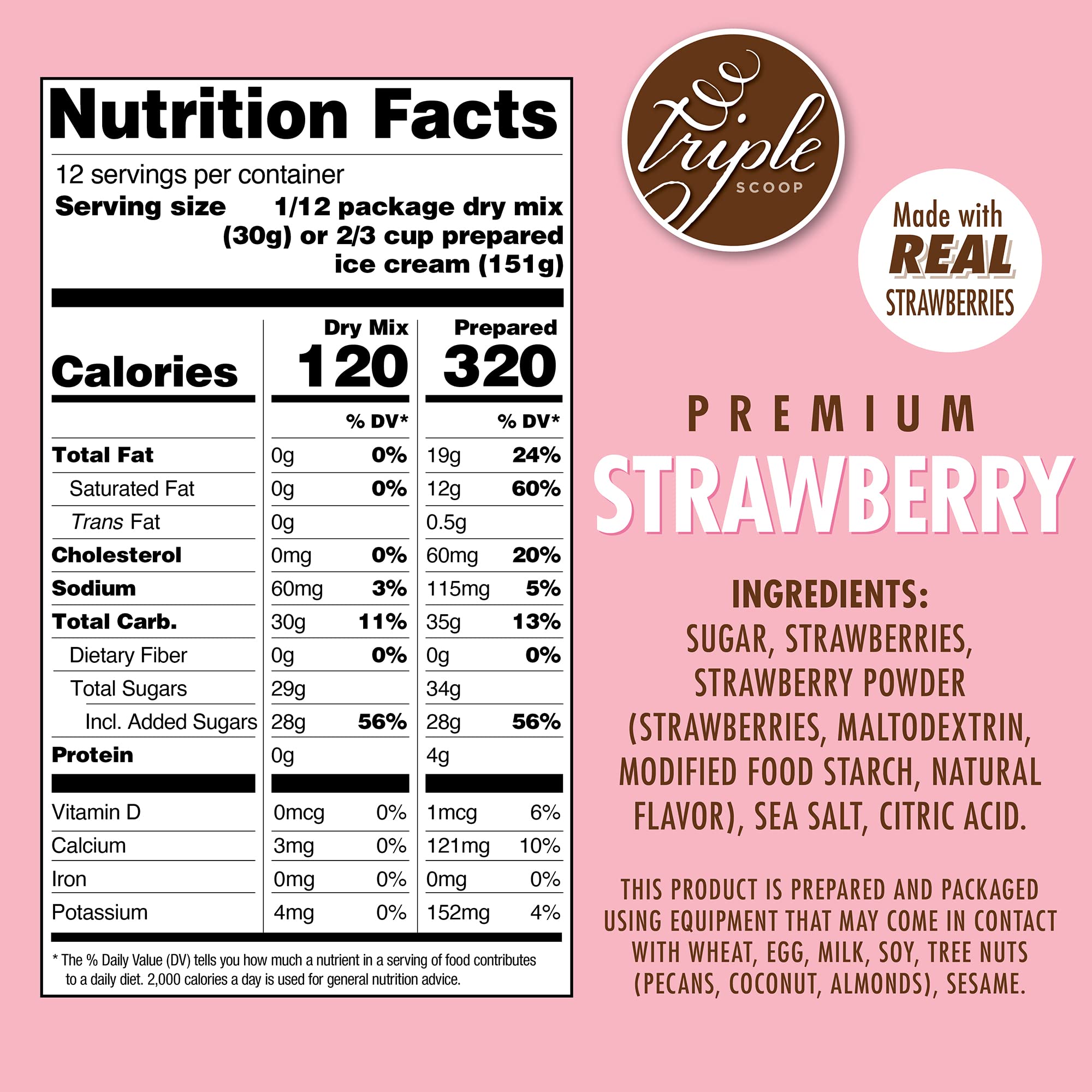 Triple Scoop Ice Cream Mix, Starter for use with Home Ice Cream Maker, Non-Gmo, No Artificial Colors or Flavors, Ready in Under 30 Mins (1, Strawberry)