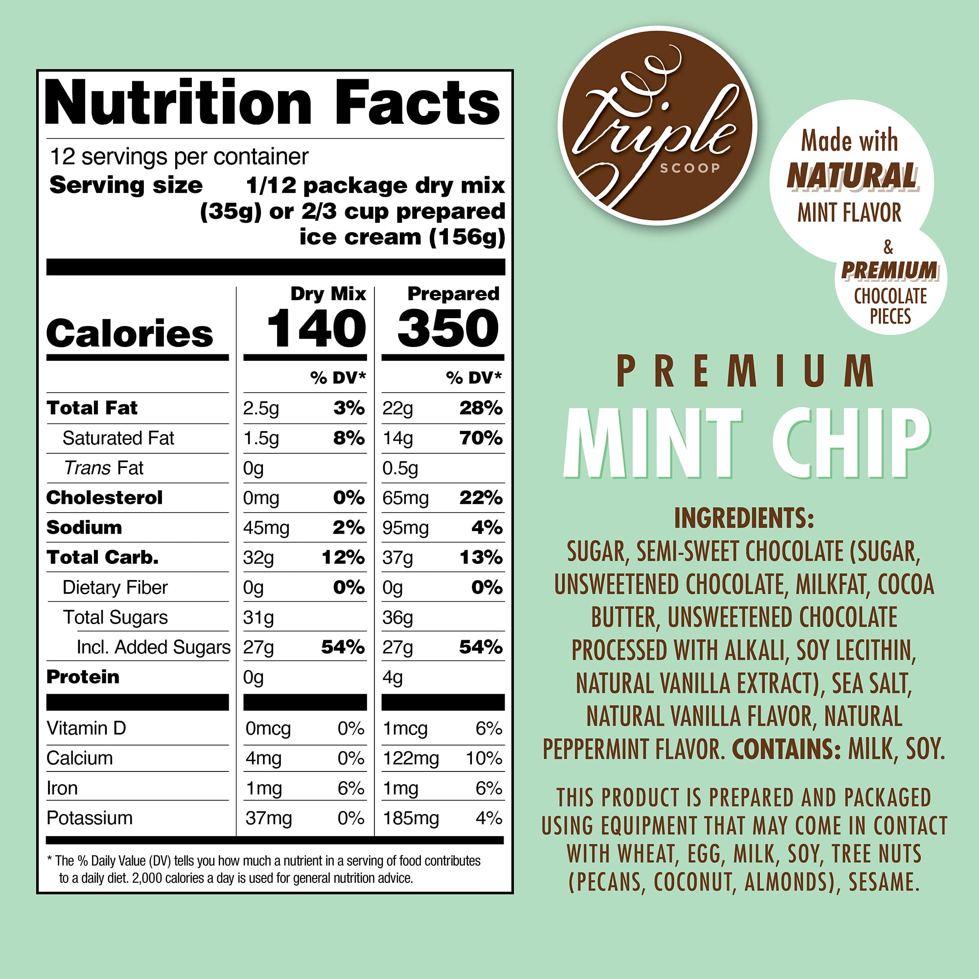 Triple Scoop Ice Cream Mix, Starter for use with Home Ice Cream Maker, Non-Gmo, No Artificial Colors or Flavors, Ready in Under 30 Mins (1, Mint Chocolate Chip)
