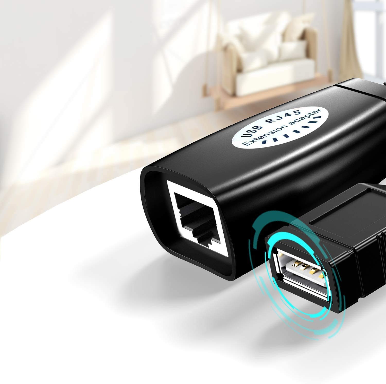USB (Male) to RJ45 + USB (Female) USB Over Cat5/5e/6 Extension Adapter RJ45 -Up to 150ft Length