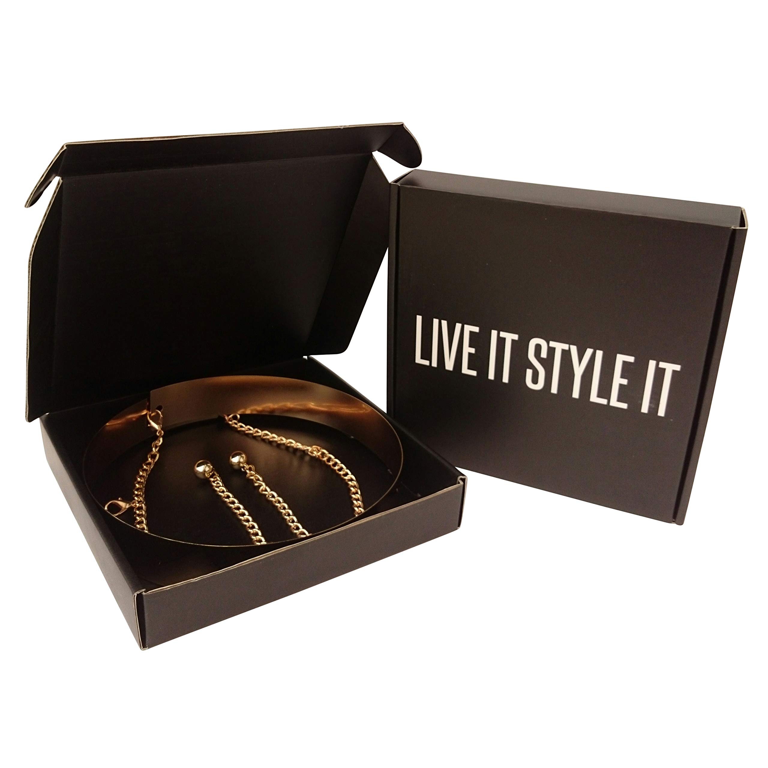 Live It Style It Womens Metal Waist Belt Mirror Wide Gold Silver Full Plate Waistband Chains, Gold, 2cm