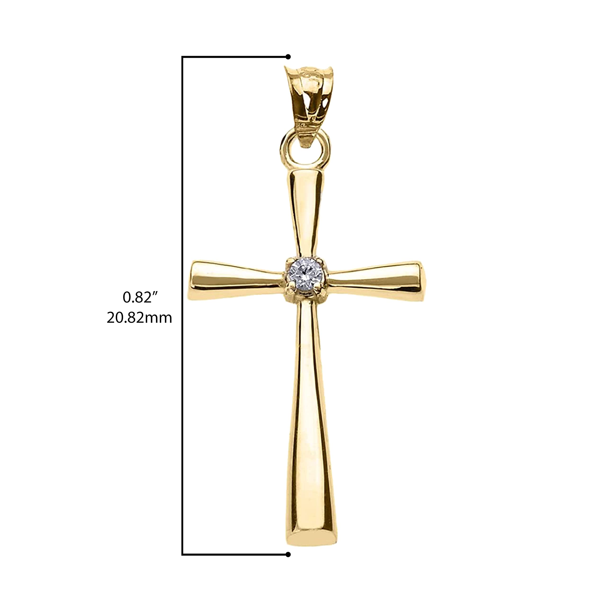 Religious Jewelry 14K Yellow Gold Solitaire Diamond Accented Cross Pendant Charm (K-M Color, Promo Clarity)