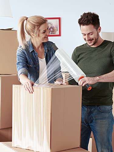 JARLINK 2 Pack Stretch Film, 15" x 1000ft Shrink Wrap for Pallet Wrap, Industrial Strength Stretch up to 650% Stretch with Handles, Self Adhering Packaging Heavy Duty Film for Moving, 68 Gauge, Clear