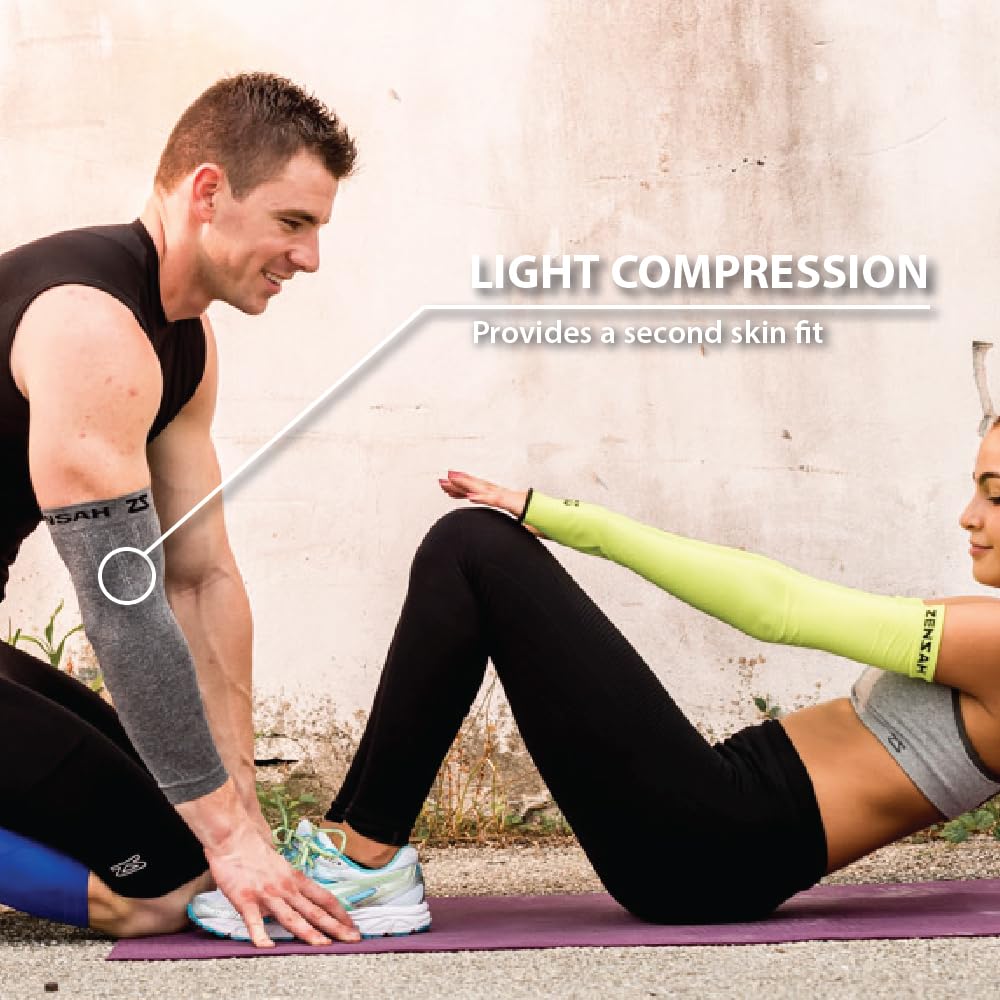 Zensah Compression Arm Sleeves - Made in USA, Thermal Arm Warmers for Cycling and Running with UV Sun Protection (Heather Grey, Large/X-Large)