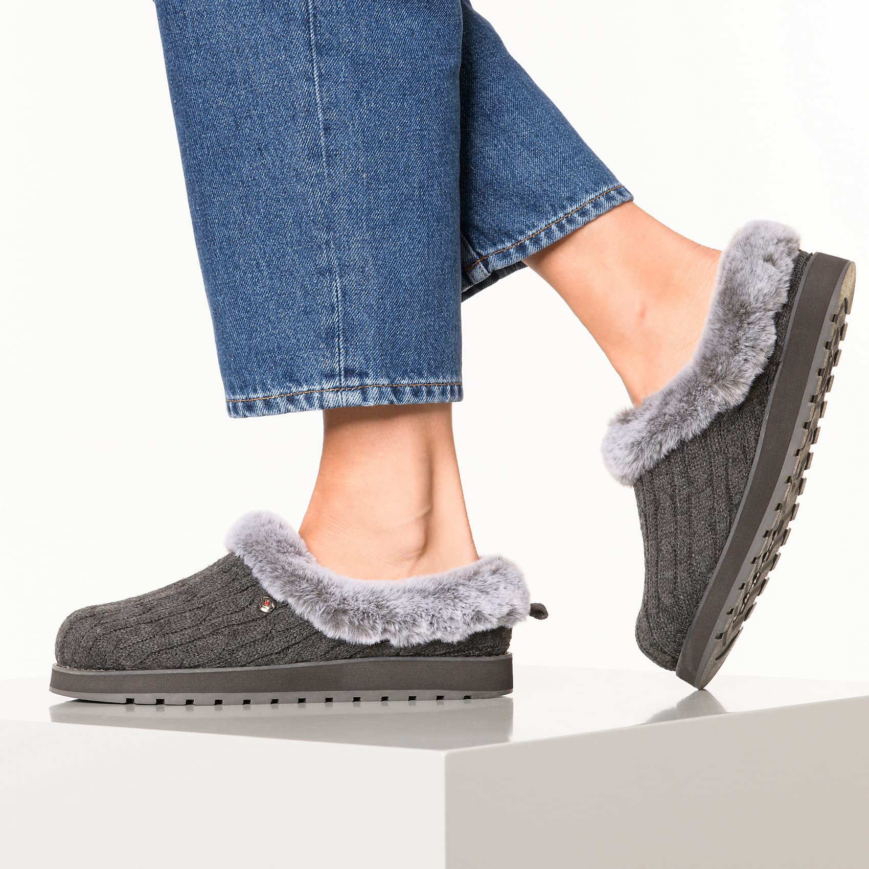 Skechers BOBS Women's Keepsakes - Ice Angel Slipper, Charcoal, 6.5 M US