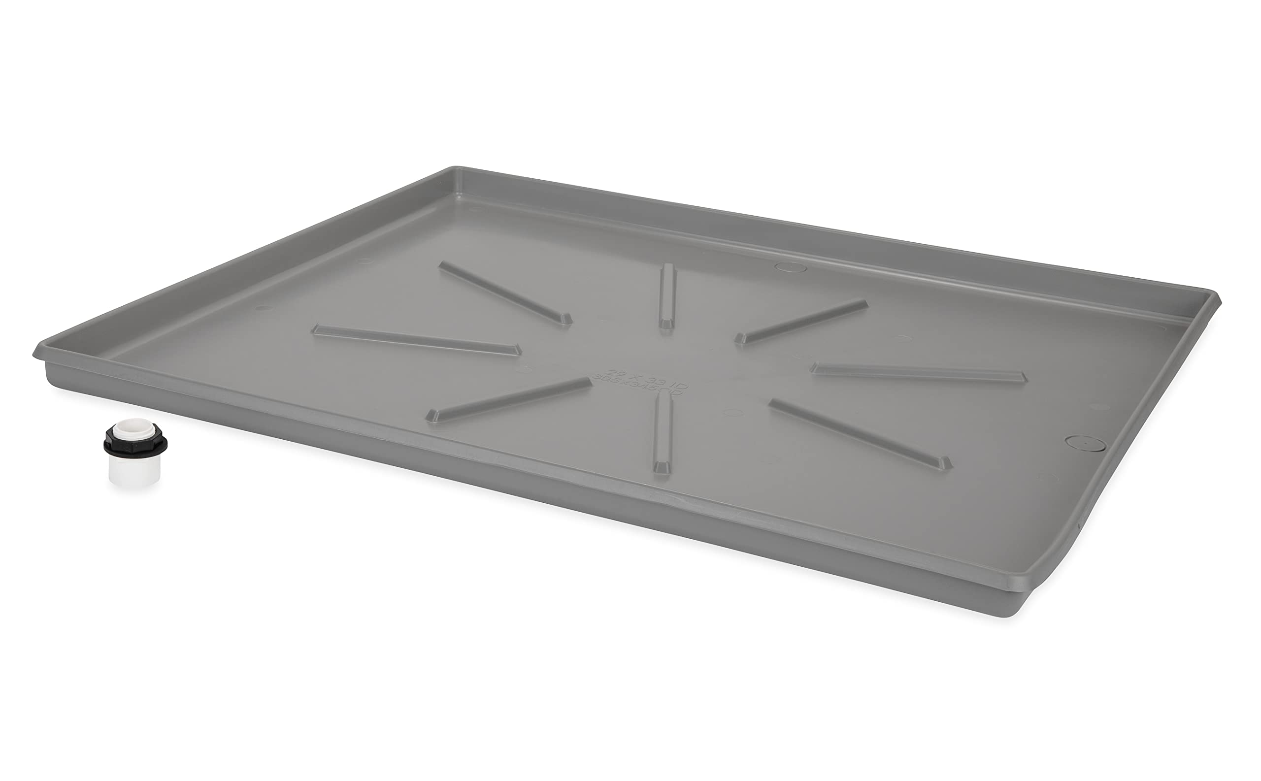 Camco Washing Machine Drain Pan | 31-inches x 35-inches (OD); 29-inches x 33-inches (ID) | Pewter (20788)