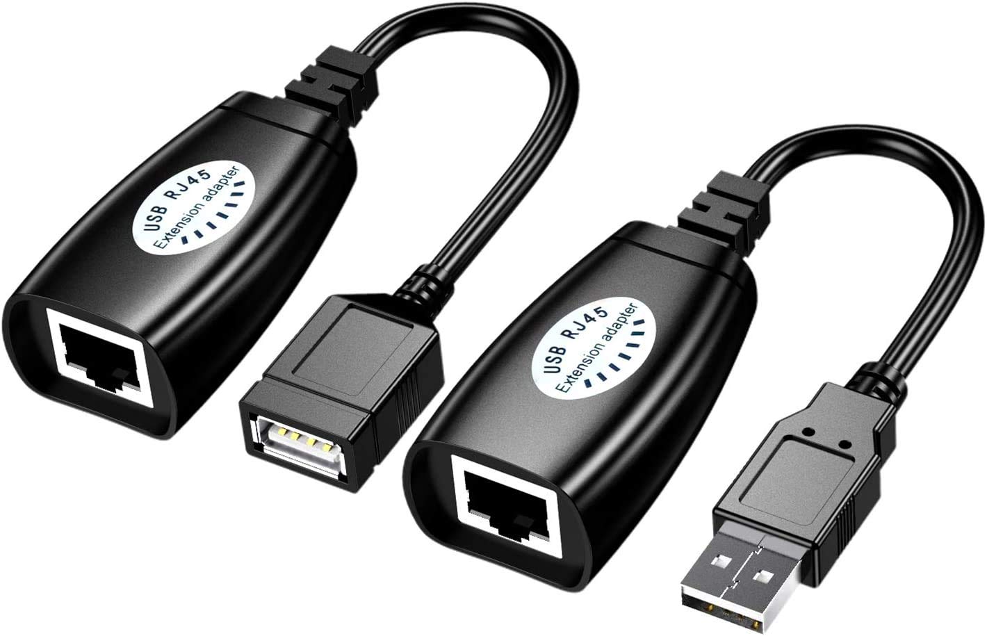 USB (Male) to RJ45 + USB (Female) USB Over Cat5/5e/6 Extension Adapter RJ45 -Up to 150ft Length