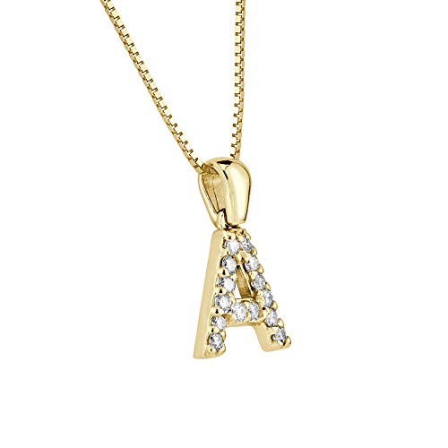 Diamond Wish 14k Yellow Gold Letter A Diamond Initial Pendant Necklace (1/10cttw) with 18-inch chain