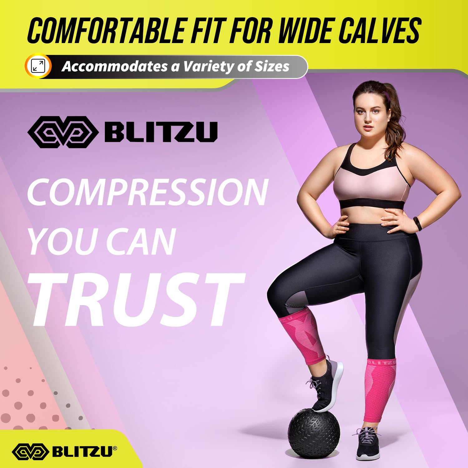 BLITZU Calf Compression Sleeve for Women and Men, Shin Splint Sleeves for Varicose Veins, Nursing, Pregnancy, Running, Footless Compression Socks Support for Calf Muscle Pain Relief Purple L-XL