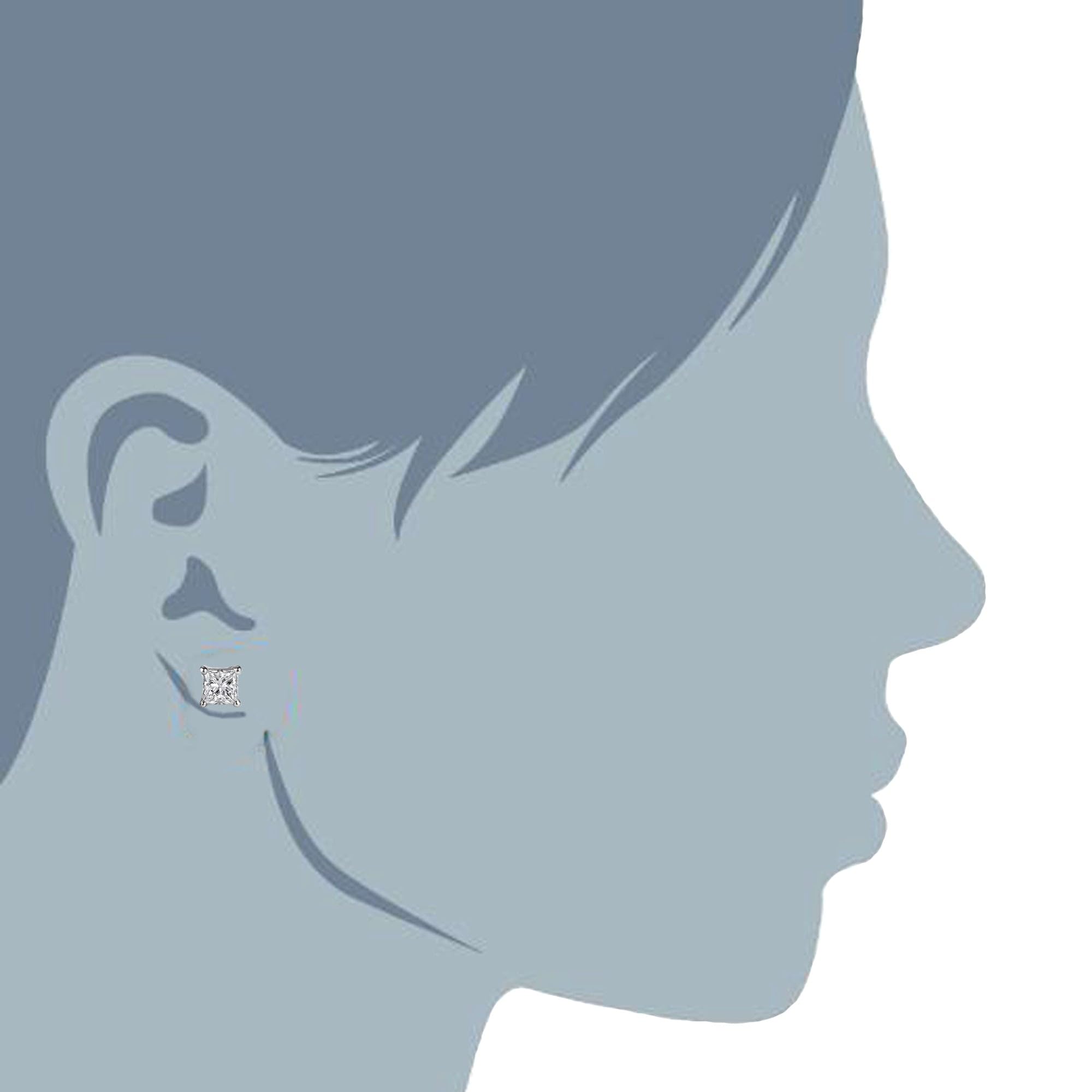 14k White Gold Princess Cut White Cubic Zirconia Stud Earrings, 5mm