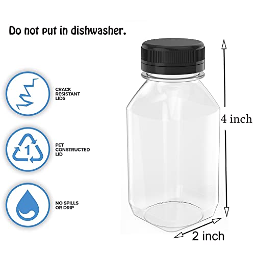5 Pcs 5 oz Plastic Juice Bottle Reusable Transparent Bulk Beverage Containers for Juice, Milk And Other With Black Lids