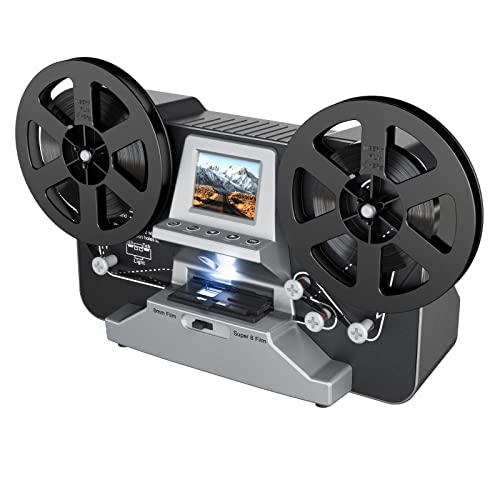 8mm & Super 8 Reels to Digital MovieMaker Film Scanner Converter, Pro Film Digitizer Machine with 2.4" LCD, Grey (Convert 3 inch and 5 inch Film reels into Digital) with 32 GB SD Cardā¦