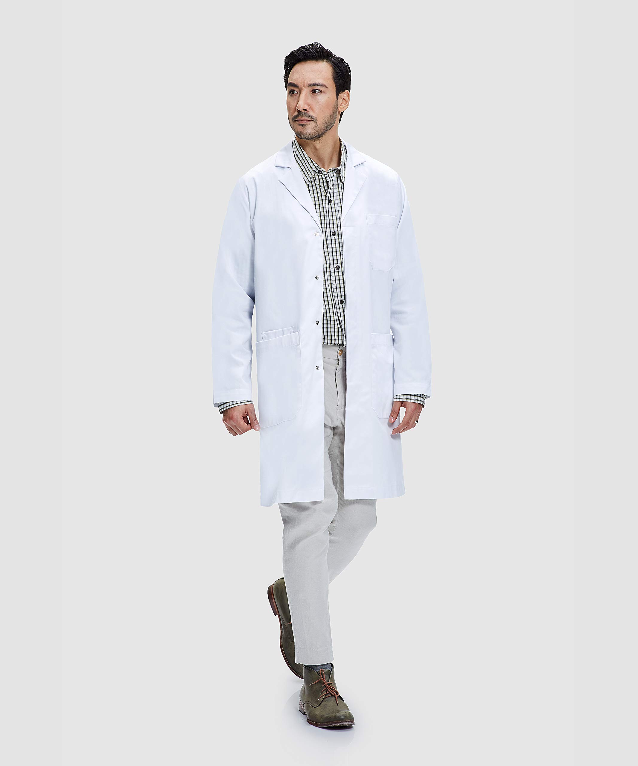 Dr. James 100% Cotton Premium Unisex Lab Coat for Men & Women, Phone & Tablet Pockets, Classic Fit, Snap Closing, 39" Length (S (Men S/Women M))
