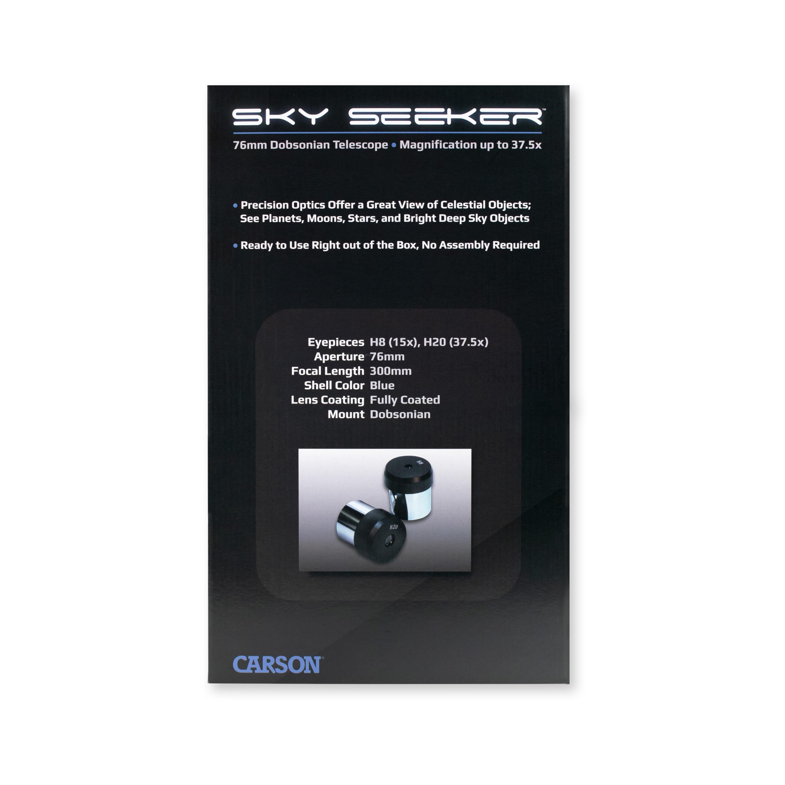 Carson SkySeeker Newtonian Reflector Telescope with Dobsonian Mount, 15-37.5X, Blue (JC-200)