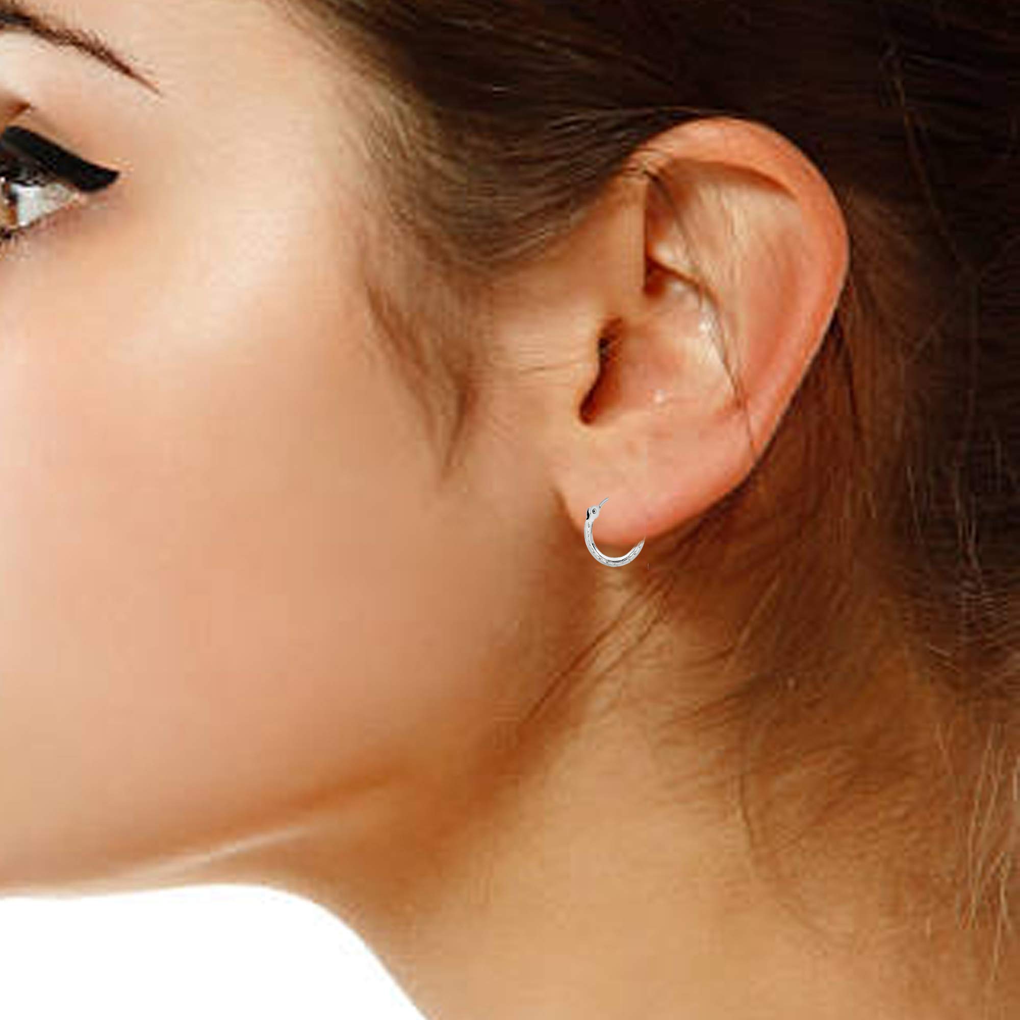 Ritastephens 14k White Gold Mini Hoops Hoop Earrings Tubular 2x12mm Diamond-Cut