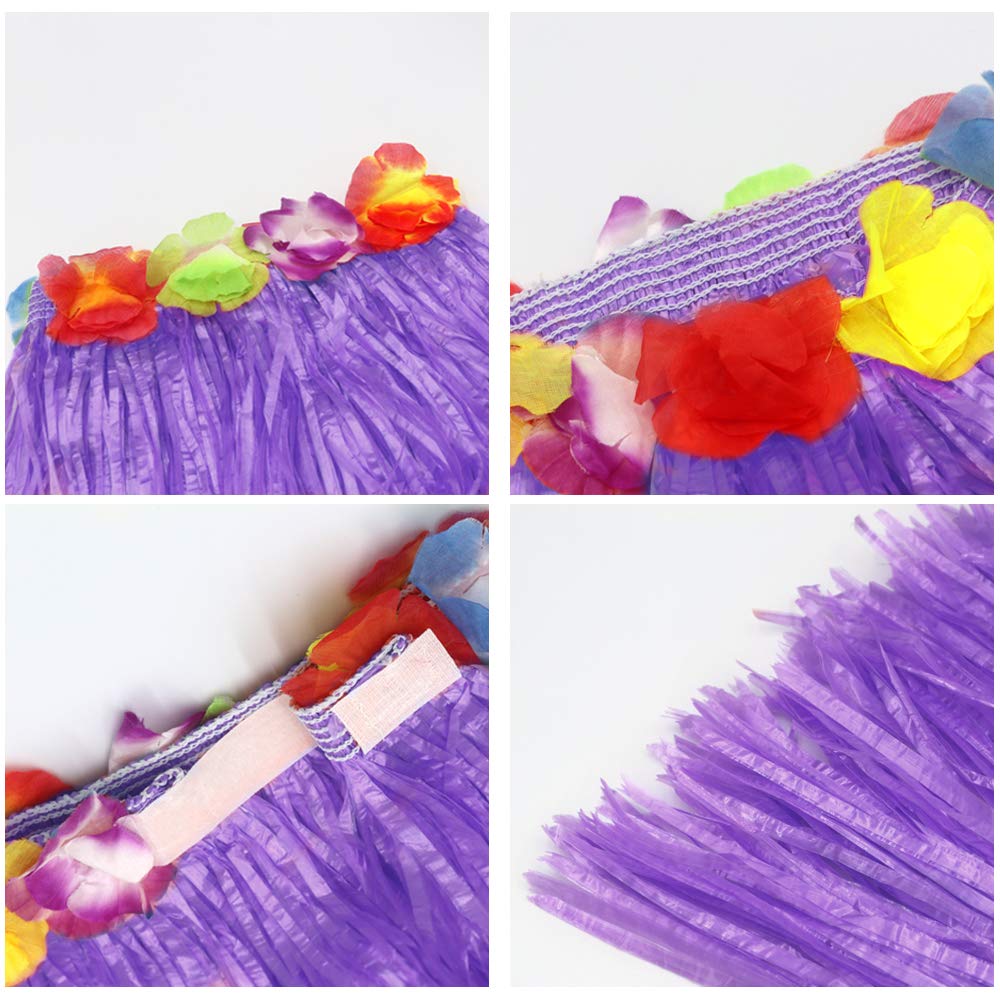 Fortuning's JDS Girl's elastic Hawaiian hula dancer grass skirt with flower costume set -purple Birthday Tropical Party Decorations