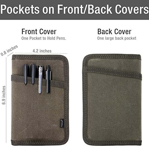 Tintris Journal Cover for Field Notes Notebooks Moleskine Cahier 3.5 x 5.5 with zipper pen holder, Water Resistant Pocket Notebook Cover for Journal Notebook planner, Classy Waxed Canvas, Olive
