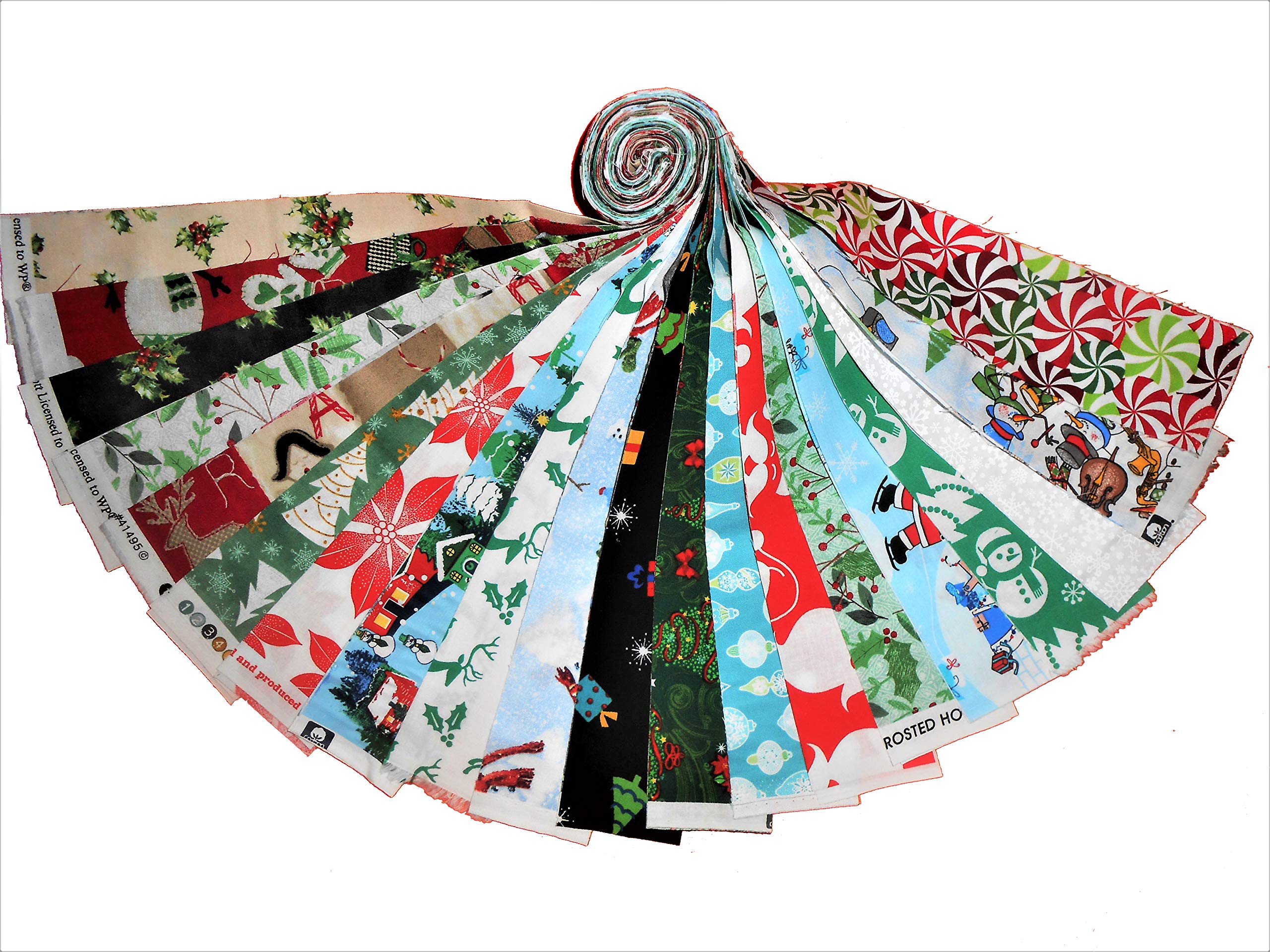 20 2.5" Christmas Medley Jelly Roll 20 DIFFERENT PRINTS-1 of EACH #2 WOF