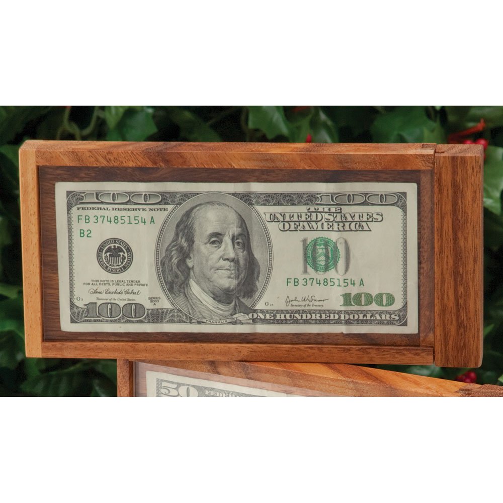 Bits and Pieces – Magic Money Puzzle Box for Adults – Wooden Brain Teaser ATM Puzzle Box - Hidden Compartment Case for Money Gifts – 8” x 3-5/8" x 1"