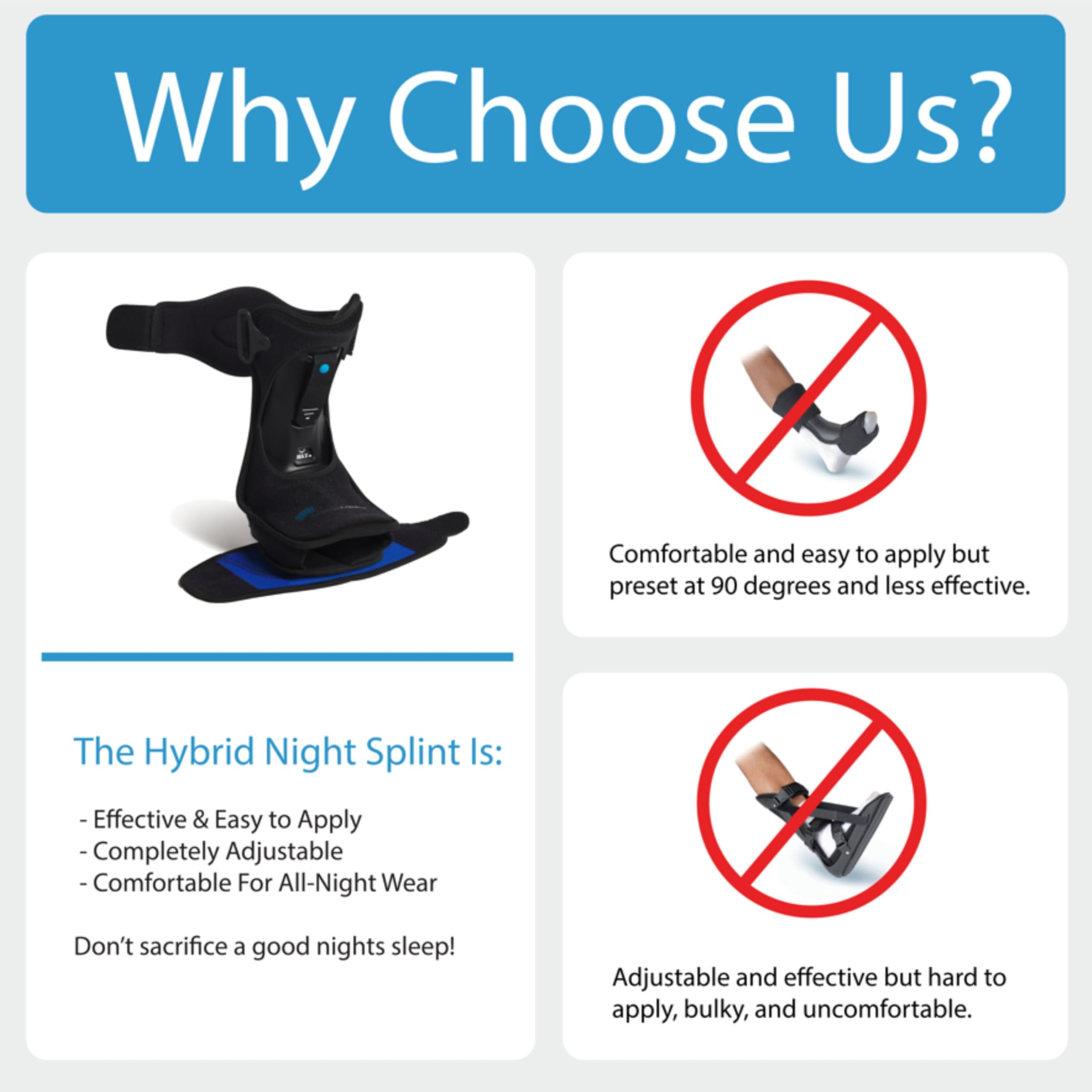 Hybrid Night Splint - Comfortable and Supportive Plantar Fasciitis Night Splint - Premium Nighttime Foot Brace for Heel Pain - Combination Posterior and Dorsal (Large-X-Large)