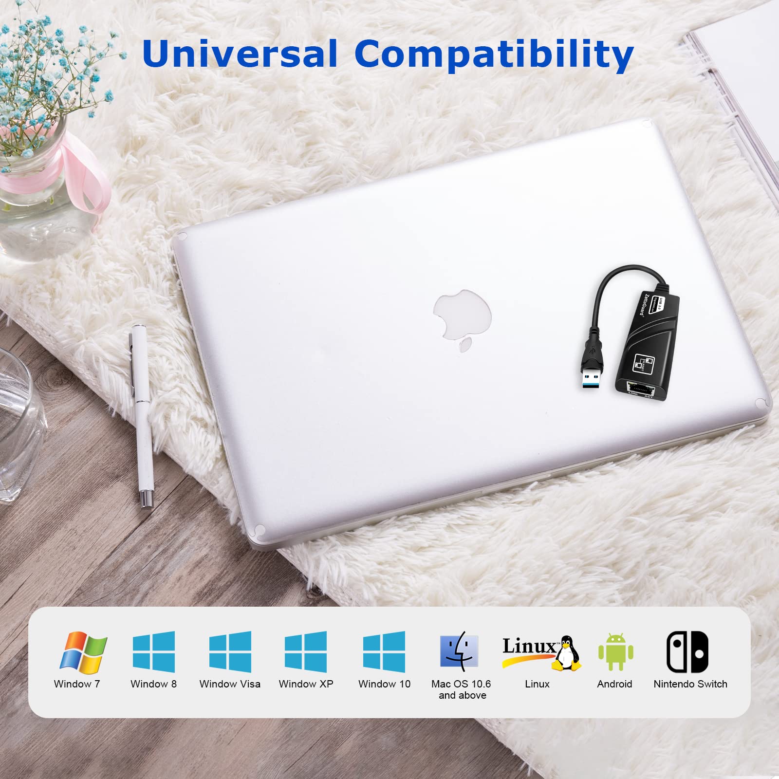 (Upgraded) Zettaguard USB 3.0 and 2.0 to Ethernet 10/100/1000 Fast LAN Wired Network USB Ethernet Adapter for MacBook, Chromebook, Windows 10 and compatible with Nintendo Switch.