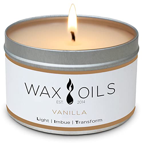 Wax and Oils Soy Wax Aromatherapy Scented Candles (Vanilla) 8 Ounces. Single