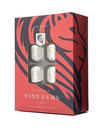 Sovrano Wine Gems - Set of 4 Stainless Steel Wine Chillers for Wine or Your Favorite Beverage - Includes Gift Box & Storage Pouch - Wine Accessory Gift For Men & Women