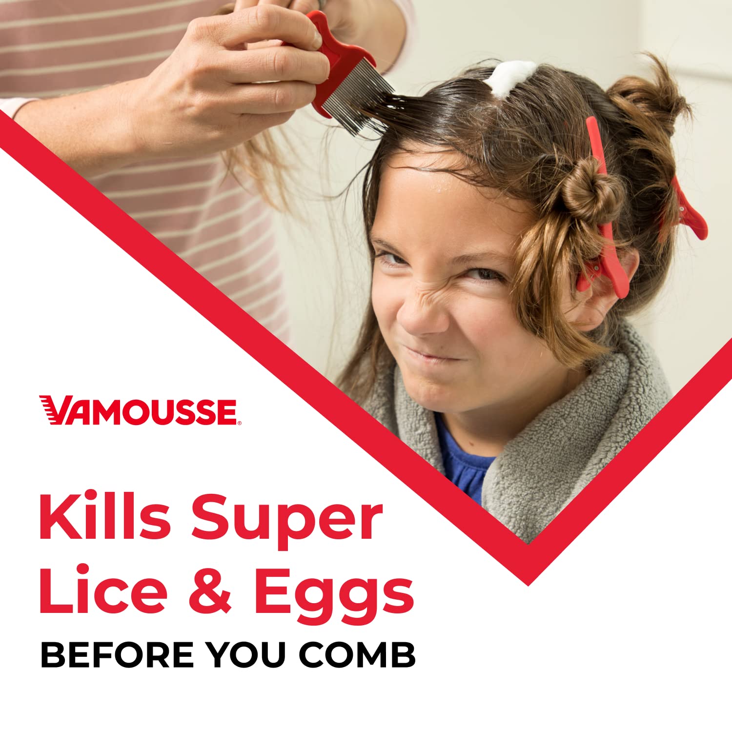 Vamousse Lice Treatment Mousse (6 fl oz), Clinically Proven to Kill Super Lice & Eggs, Easy to Apply & Rinse, Pesticide-Free & Non-Toxic, Includes Reusable Steel Comb