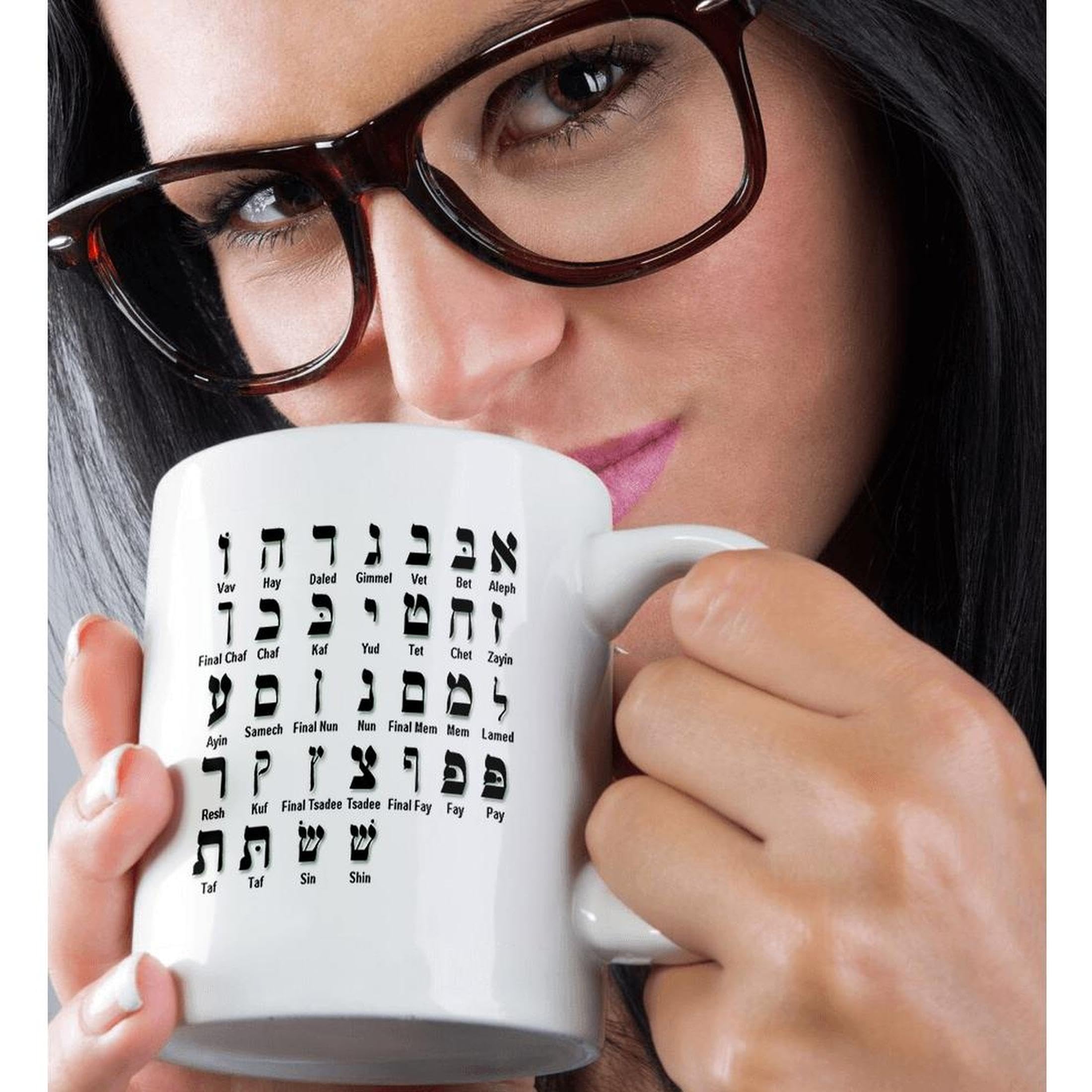 3dRose Print of The Hebrew Alphabet Mug, 15 oz, White