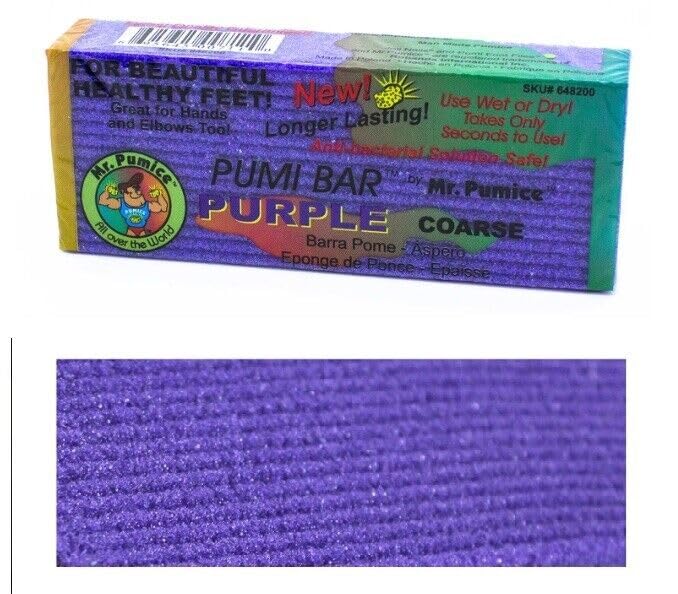 Mr. Pumice Purple PUMI Bar, Extra-Coarse Callus Remover, Pedicure Stone & Ped File Scrubber for Smooth Feet and Heels, 4 Pack