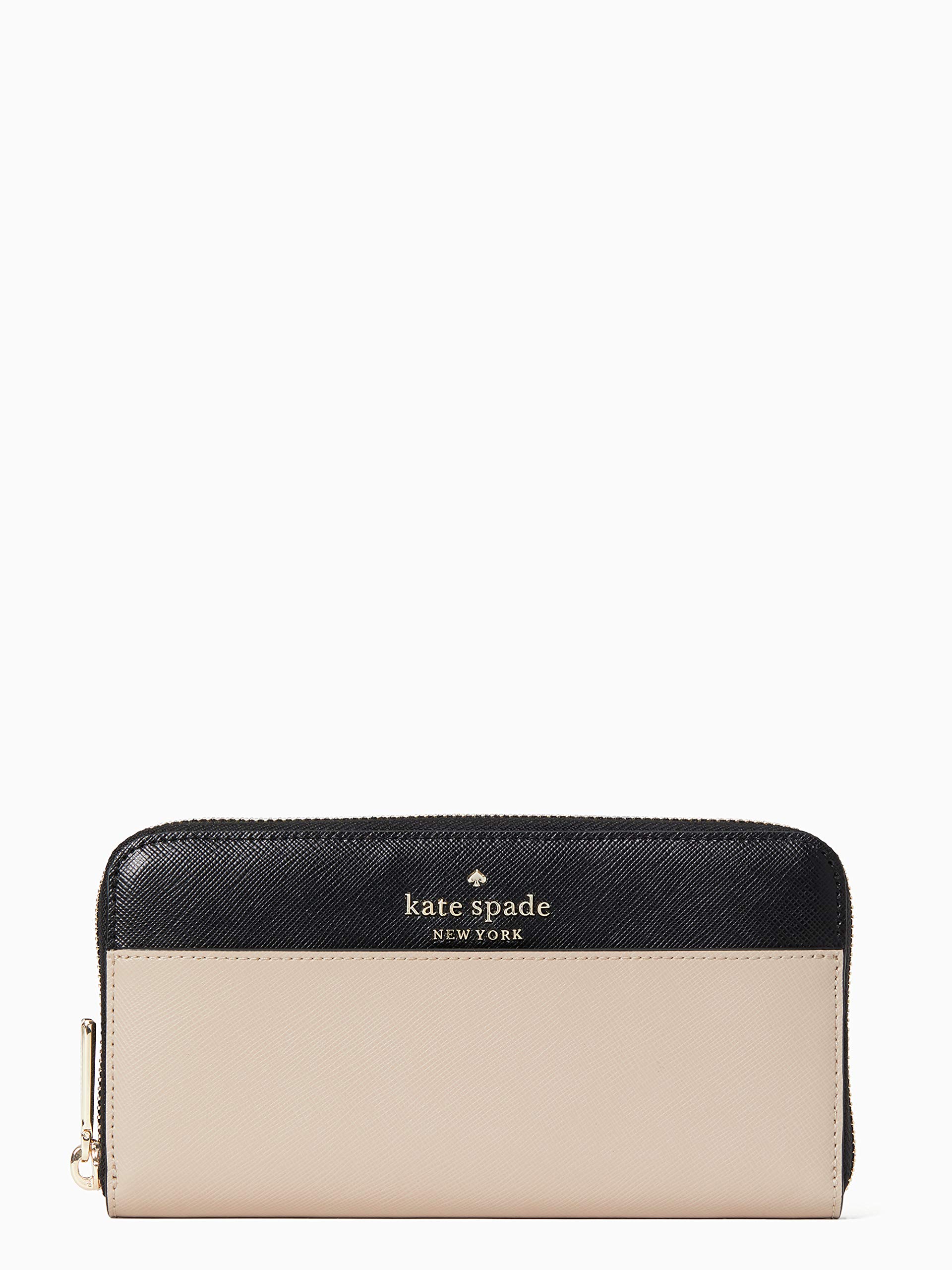 Kate Spade New York Cameron Street Lacey, Staci Beige Multi-Compartment Saffiano Leather Zipper Wallet for Women