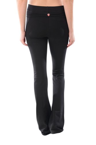 T-Party Fold-Over Waist Yoga Pants,Small,Black