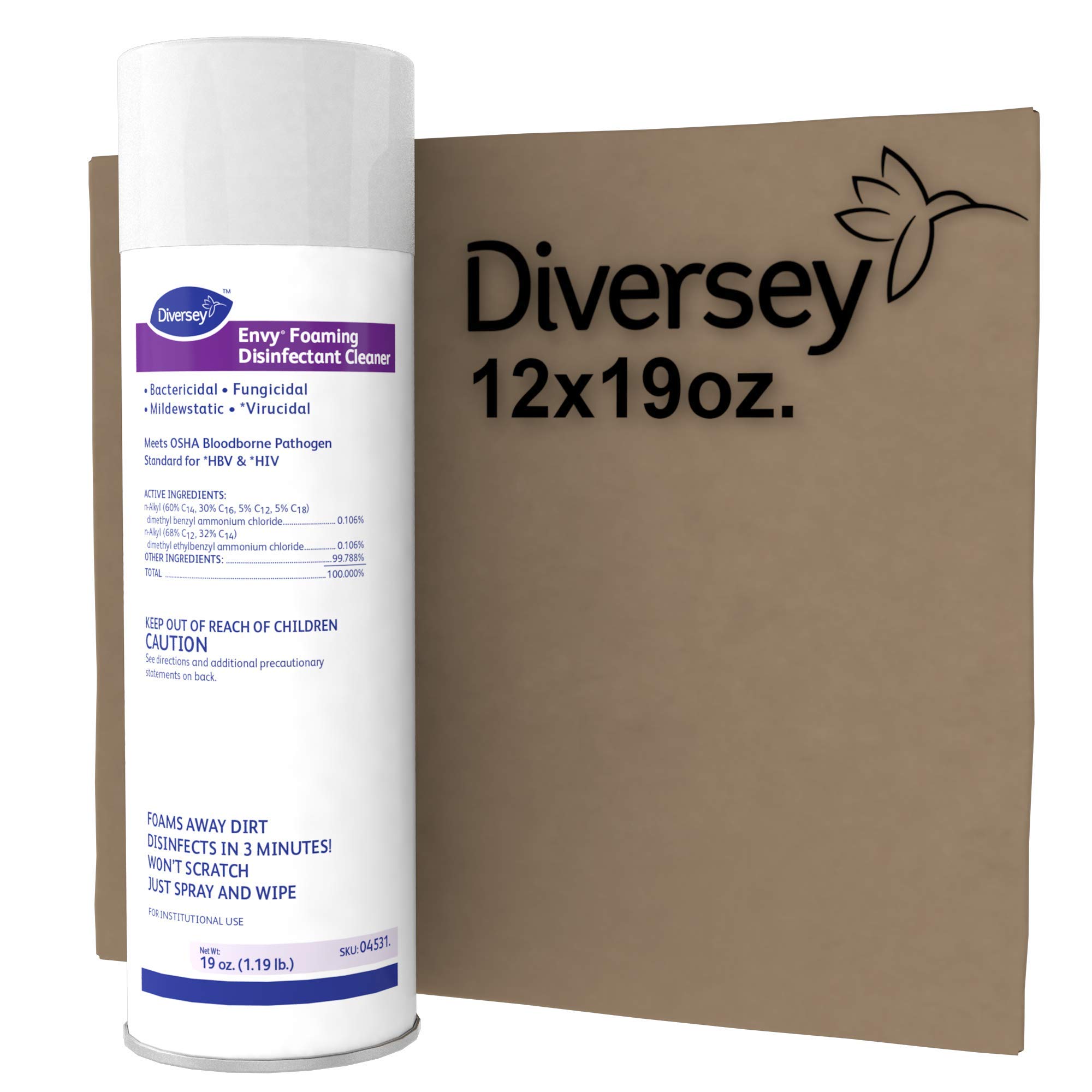 Diversey Envy 04531 Foaming Disinfectant Cleaner, 12 x 19 oz./539 g Aerosol