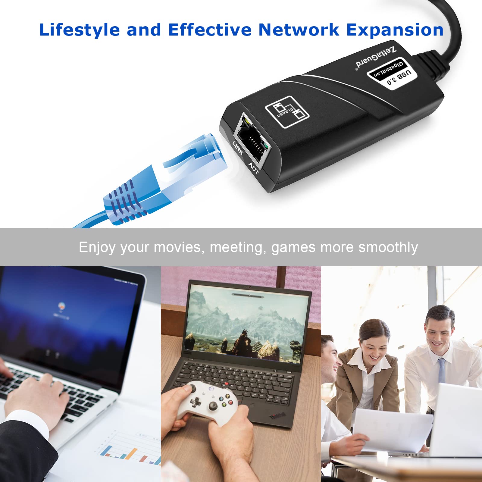 (Upgraded) Zettaguard USB 3.0 and 2.0 to Ethernet 10/100/1000 Fast LAN Wired Network USB Ethernet Adapter for MacBook, Chromebook, Windows 10 and compatible with Nintendo Switch.