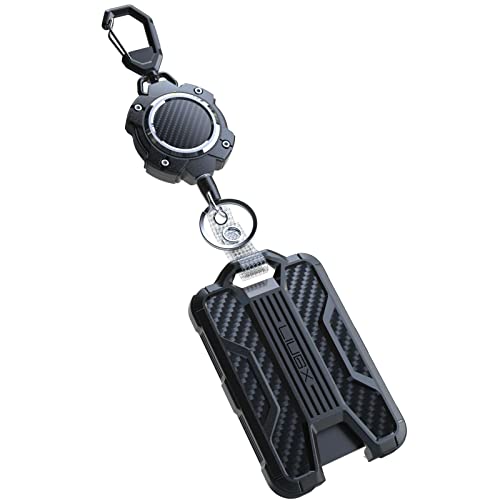 LIUGX Retractable Badge Holders, Heavy Duty Retractable Keychain, Carbon Fiber-Texture, Durable ID Card Holder (Holds 4 Cards), with 31.5ā Retractable Badge Reel Key Chain, 10,000+ Rebound