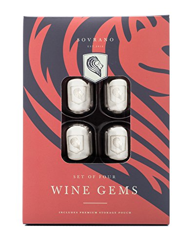 Sovrano Wine Gems - Set of 4 Stainless Steel Wine Chillers for Wine or Your Favorite Beverage - Includes Gift Box & Storage Pouch - Wine Accessory Gift For Men & Women