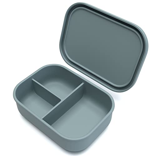 Silicone Bento Box for Kids, Toddlers and Adults - Made from Platinum LFGB German Silicone - Microwave, Dishwasher, Freezer and Oven safe - Lunch, Snack and Sandwich Food Container (Blue)