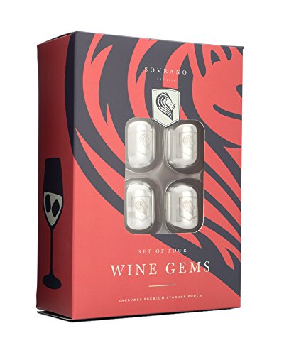 Sovrano Wine Gems - Set of 4 Stainless Steel Wine Chillers for Wine or Your Favorite Beverage - Includes Gift Box & Storage Pouch - Wine Accessory Gift For Men & Women