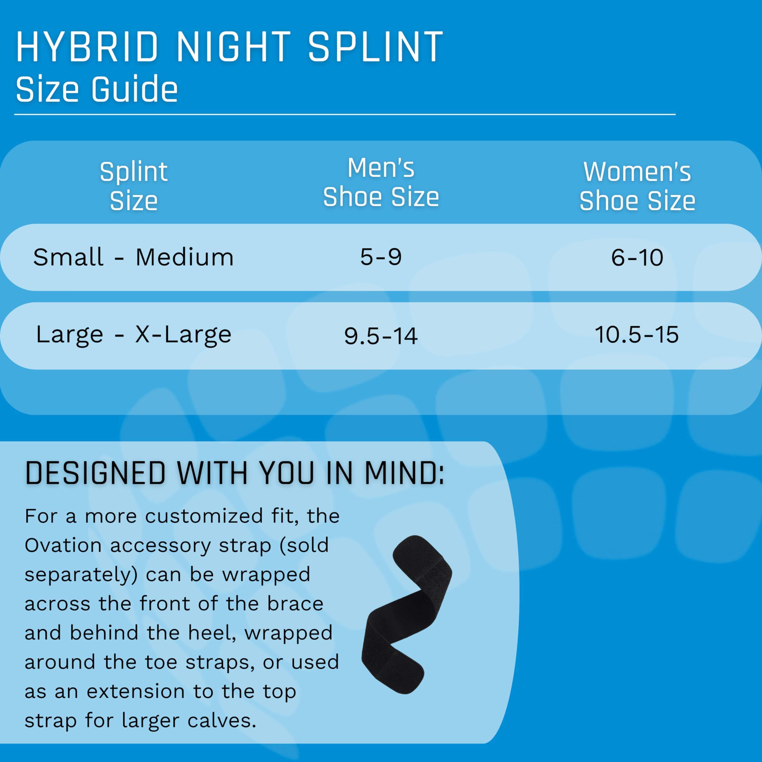 Ovation Medical Hybrid Night Splint - Comfortable and Supportive Plantar Fasciitis Night Splint - Premium Nighttime Foot Brace for Heel Pain - Combination Posterior and Dorsal (Small-Medium)