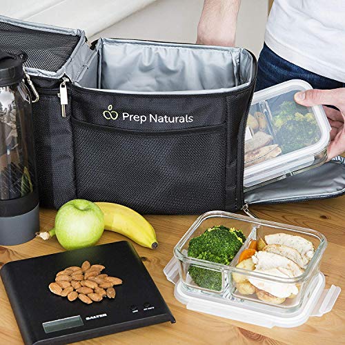 Prep Naturals Glass Meal Prep Containers 2 Compartment 5 Pack - Food Storage Containers - Glass Storage Containers with Lids - Divided Glass Cupcake Carriers 29 Ounce