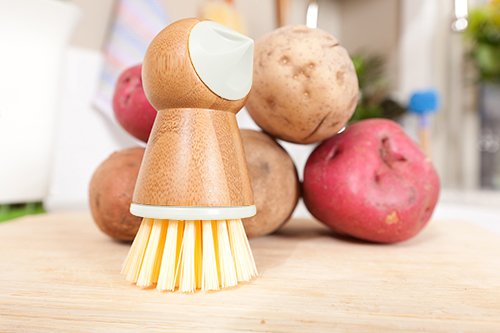 Full Circle Tater Mate Bamboo Potato Brush with Eye Remover, White