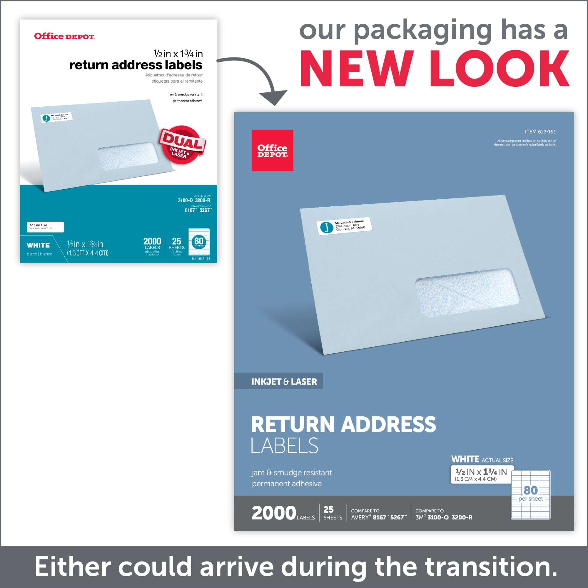 Office Depot White Inkjet/Laser Return Address Labels, 1/2in. x 1 3/4in., Pack Of 2,000, 505-O004-0001