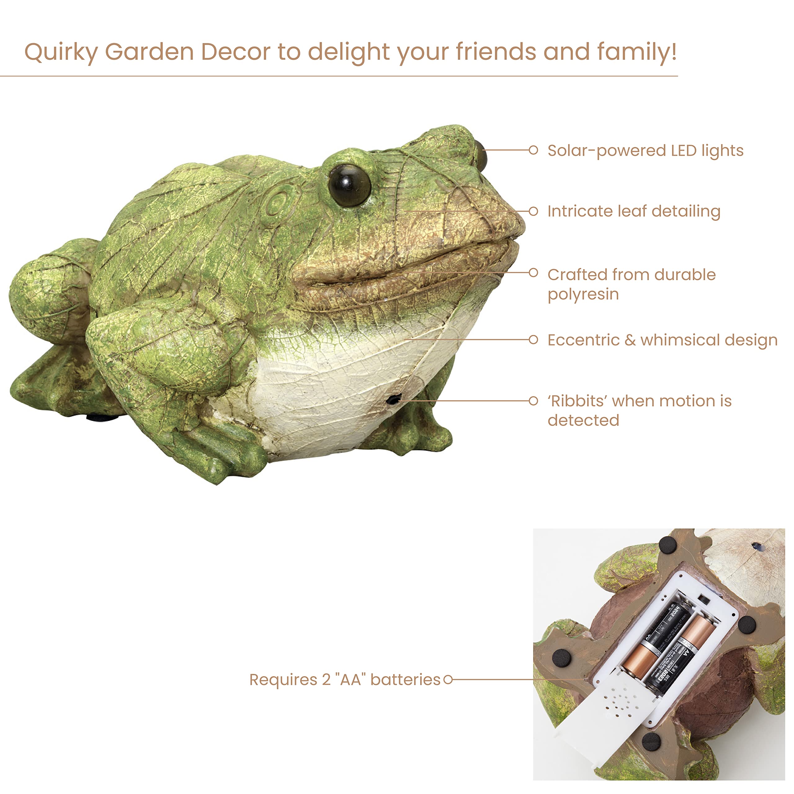 Bits and Pieces - Frog Motion Sensor and Detector Statue - Animal Gardening Gifts - Weather Resistant Garden Decoration Sculpture - 4½" x 8½"