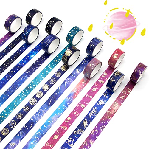 24 Rolls Washi Tape Set - Gold Foil Galaxy Decorative Masking Tape Constellation, Stars, Celestial, Adhesive Tape for Bullet Journal, Diy Craft, Scrapbooking Supplies, Gift Wrapping, Party decoration