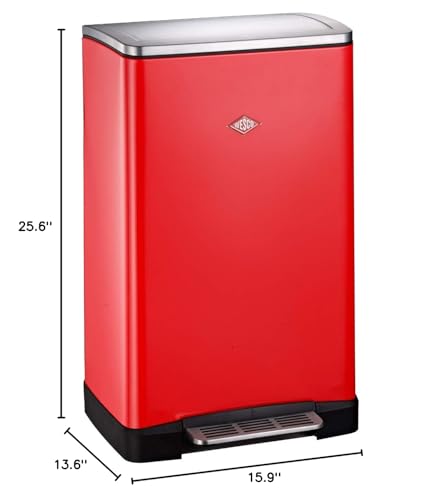 WESCO 381411-02 Pedal Trash Can, Red, Size: 13.6 x 15.9 x 25.6 inches (34.5 x 40.5 x 65 cm), Kitchen Pedal Bin, Double