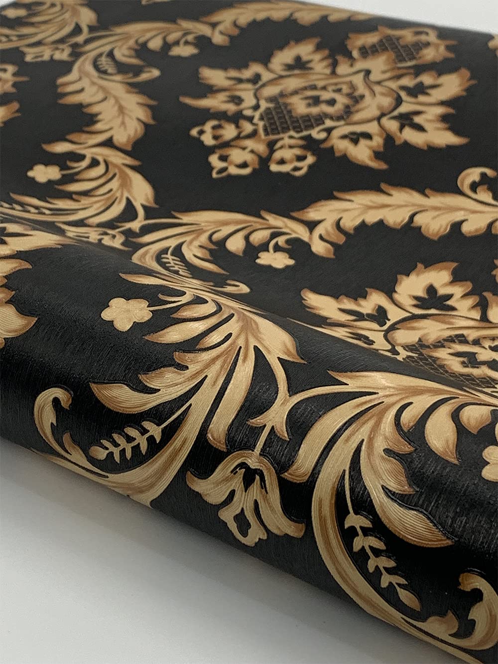 Q QIHANG European Style Gold - Flecked Process Damask PVC Wallpaper Black Colors 0.53m(1.73') x 10m(32.8')=5.3㎡(57sq.ft)