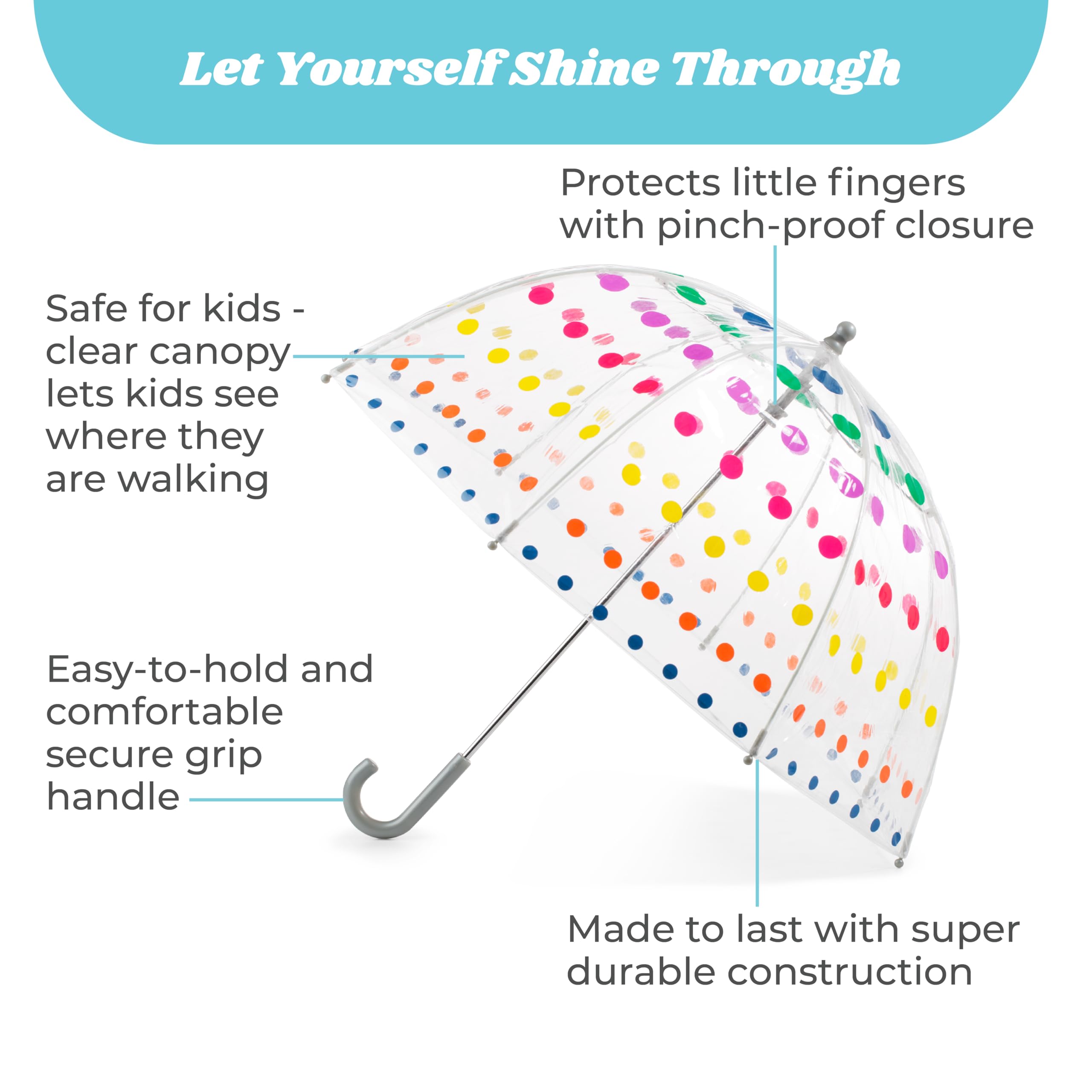 totes Kids Clear Bubble Umbrella with Dome Canopy, Lightweight Design, Wind and Rain Protection Umbrella, Pink, Kids - 38" Canopy