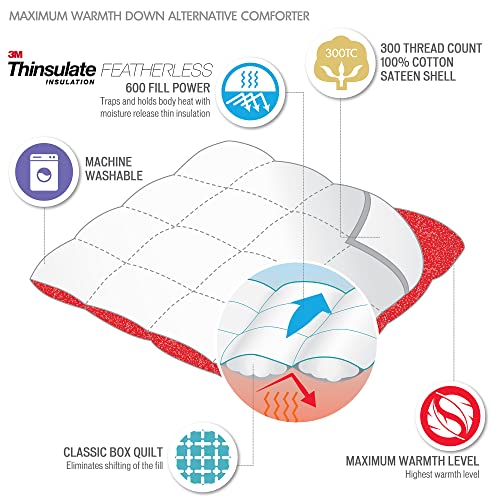 Sleep Philosophy Thinsulate Fibers 3M Scotchgard Moisture Wicking Down Alternative Comforter with 300TC Cotton Sateen Cover, King, White